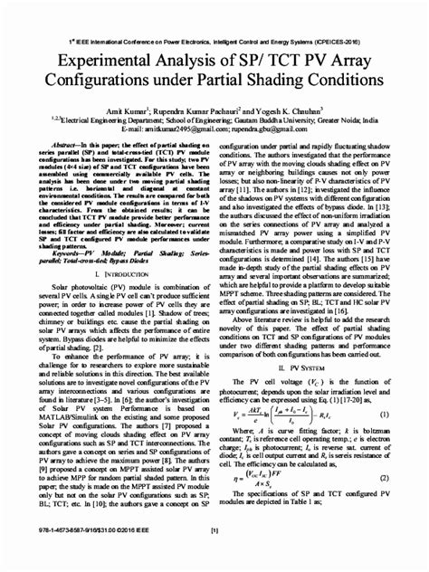 Pdf Experimental Analysis Of Spi Tct Pv Array Configurations Under Partial Shading Conditions