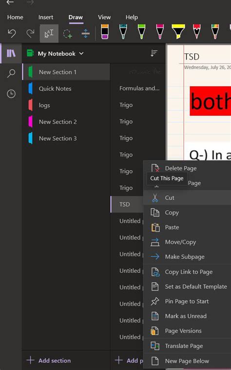 how to mark a page in a notebook r onenote