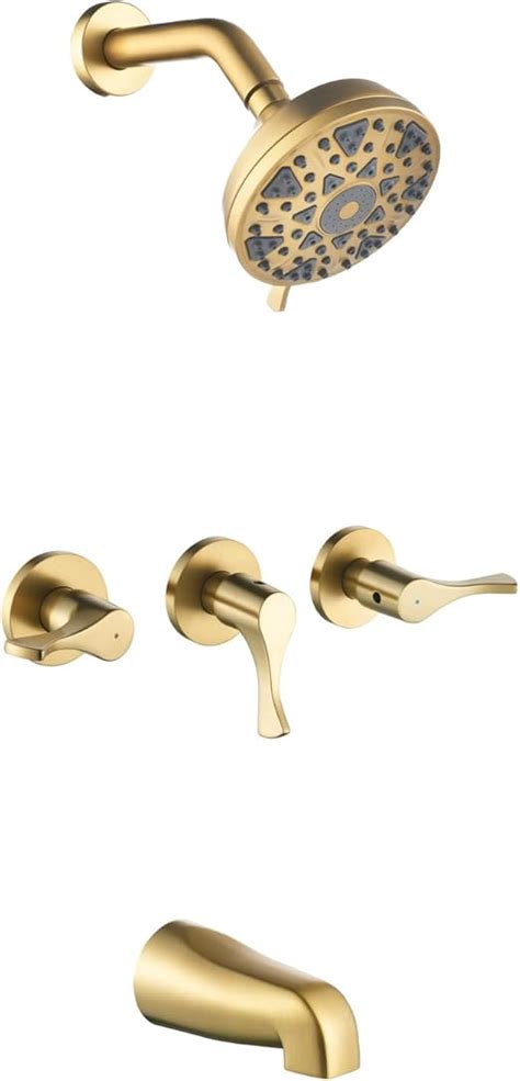 3 Handles Shower Faucet Set With Tub Spout Bathtub Shower Faucet Combo
