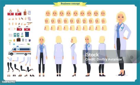 과학자 캐릭터 생성을 설정합니다 여자는 실험에서 과학 실험실에서 작동합니다 전체 길이 다른 보기 감정 몸짓 당신의 자신의 디자인을 구축 합니다 등장인물에 대한 스톡 벡터