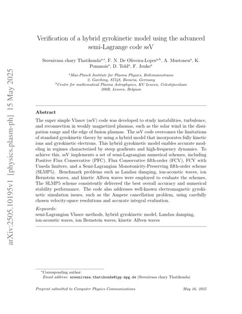 Pdf Verification Of A Hybrid Gyrokinetic Model Using The Advanced Semi Lagrange Code Ssv