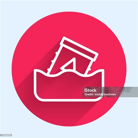 흰색 선 방사성 폐기물은 긴 그림자 배경으로 격리된 배럴 아이콘에 있습니다 물에 대한 독성 폐기물 오염 환경 오염 빨간색 원 버튼입니다 벡터 0명에 대한 스톡 벡터 아트 및