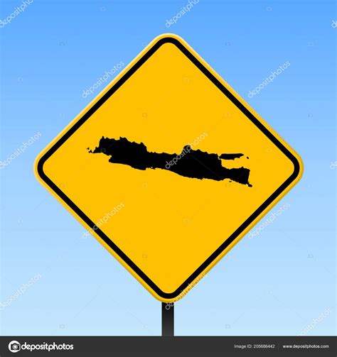java map on road sign square poster with java island map on yellow