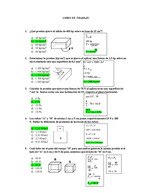 Libro De Trabajo Esta Resuelto Todas Las Unida 8 Del Tema De Precion Del Cuso Fisica Y Quimica