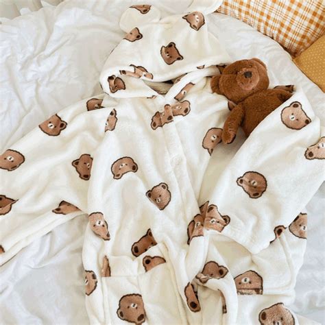 극세사커플잠옷 러블리 곰돌이 극세사 수면 잠옷 가운 2color 에이블리