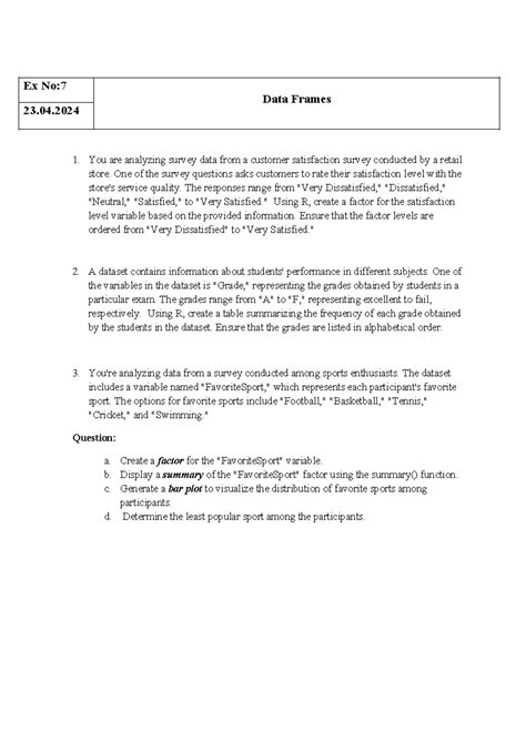 Data Frames Ex No Data Frames 23 1 You Are Analyzing Survey Data