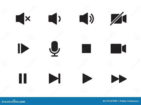 Audio Video Music Player Button Icon Sound Control Play Pause Button Solid Icon Set Stock