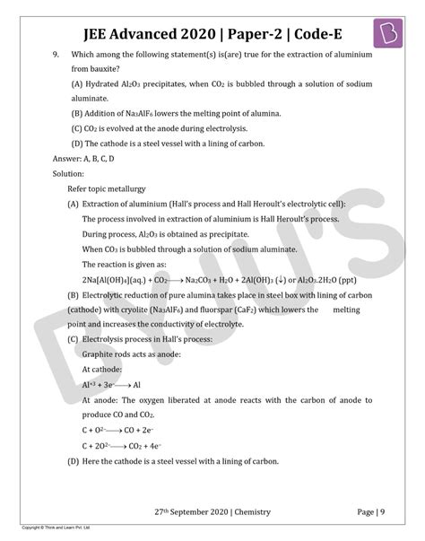 Jee Advanced 2020 Chemistry Paper 2 Solutions Download Pdf