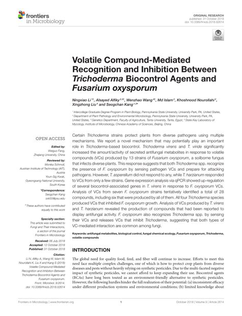 Pdf Volatile Compound Mediated Recognition And Inhibition Between Trichoderma Biocontrol