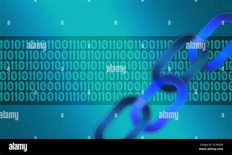 Blockchain Symbol On Binary Code Number Background 3d Rendering Stock