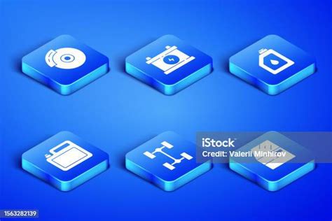 자동차 도어 캘리퍼가 있는 브레이크 디스크 섀시 자동차 모터 오일용 캐니스터 배터리 및 아이콘을 설정합니다 벡터 3차원 형태에 대한 스톡 벡터 아트 및 기타 이미지 Istock