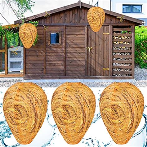 Stingmon 3 Pack Waterproof Fake Wasp Nest Decoy Wasp Trap Hanging Bee