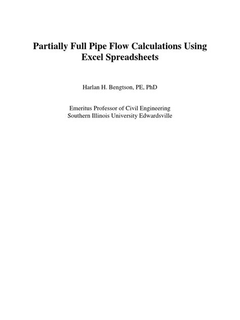 partially full pipe flow calculations using excel spreadsheets 7 18 14