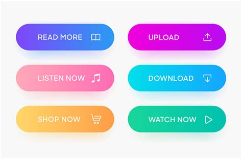 3d Click Here Web Buttons Set Of Action Button Hand Cursor And Arrow