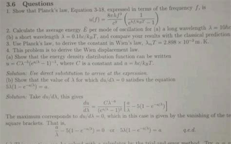 3 6 Questions Show That Plancks Law Equation 3 18 Expressed In Terms O