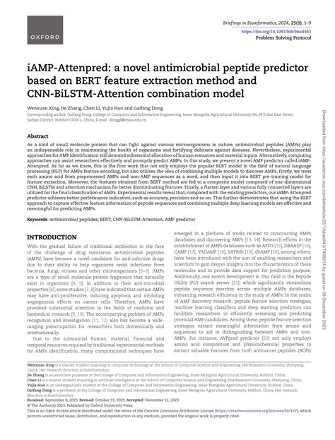 Pdf Iamp Attenpred A Novel Antimicrobial Peptide Predictor Based On Bert Feature Extraction