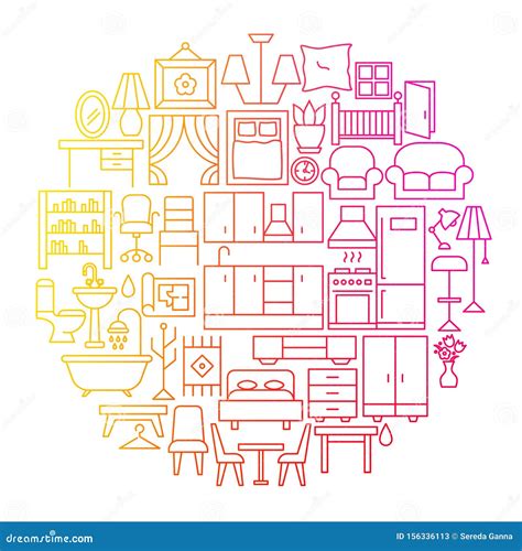 Furniture Line Icon Circle Design Stock Vector Illustration Of Flat