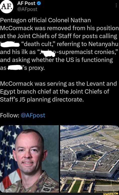 Pentagon Official Colonel Nathan Mccormack Was Removed From His Position At The Joint Chiefs Of