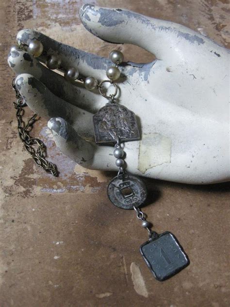 Rustic Antique Art Assemblage Necklace