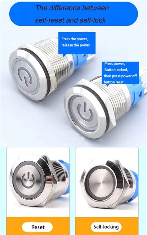 FILN Latching Push Button Switch Mm V V IP Waterproof Illuminated Latching Push Button