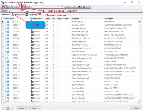 inventor bom structure micrographics