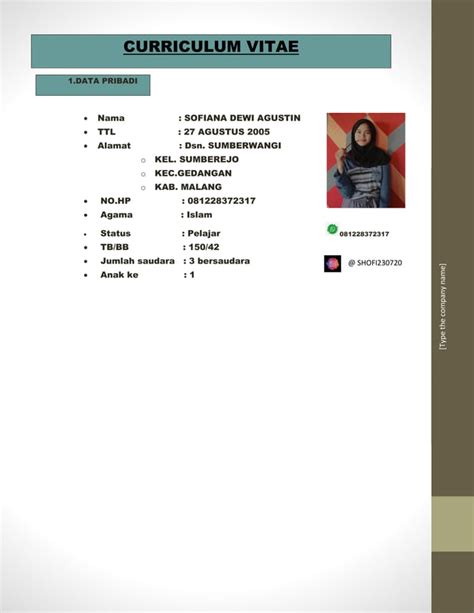 Sofiana Dewi Agustin Xmm1 28 Curiiculum Vitae Pdf