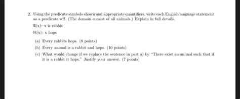 solved 2 using the predicate symbols shown and appropriate