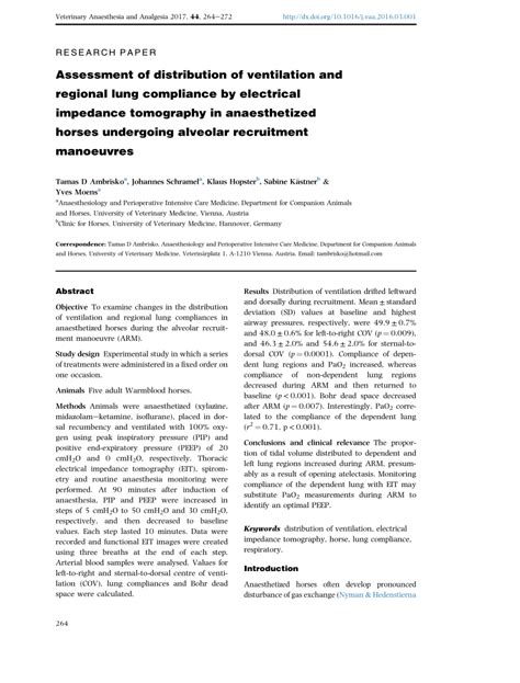 Pdf Assessment Of Distribution Of Ventilation And Regional Lung Compliance By Electrical
