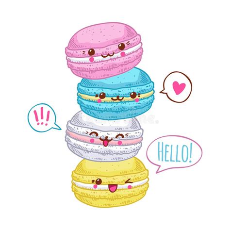 Group Of Four Cute Kawaii Macarons Stock Vector Illustration Of Bake