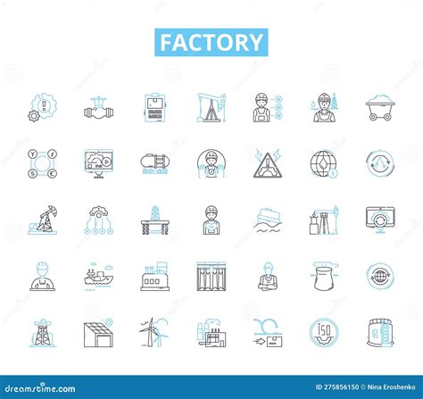 Factory Linear Icons Set Production Machinery Industrial Manufacturing Assembly Workshop