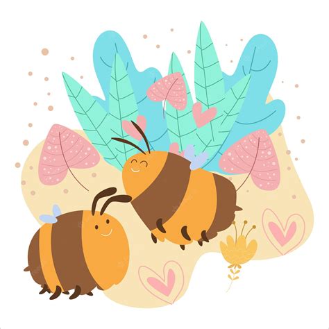 귀여운 꿀벌 활동 캐릭터 플랫 만화 벡터 템플릿 디자인 일러스트 레이 션 프리미엄 벡터