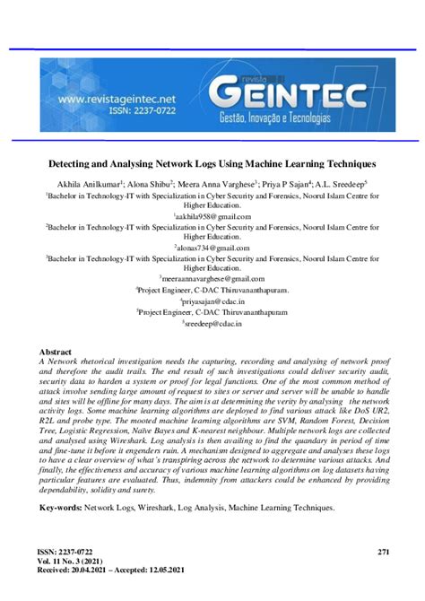 Pdf Detecting And Analysing Network Logs Using Machine Learning Techniques
