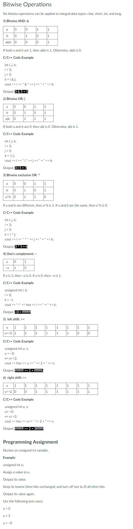 Solved Bitwise Operations Six Bitwise Operations Can Be Chegg Com