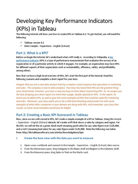 Developing Key Performance Indicators In Tableau Pdf Performance Indicator Profit Accounting