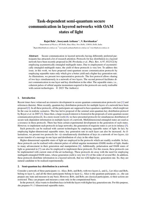 Pdf Task Dependent Semi Quantum Secure Communication In Layered Networks With Oam States Of Light
