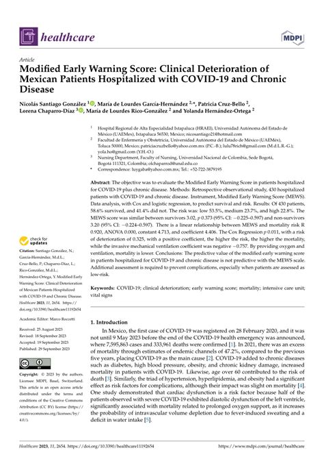 Pdf Modified Early Warning Score Clinical Deterioration Of Mexican Patients Hospitalized With