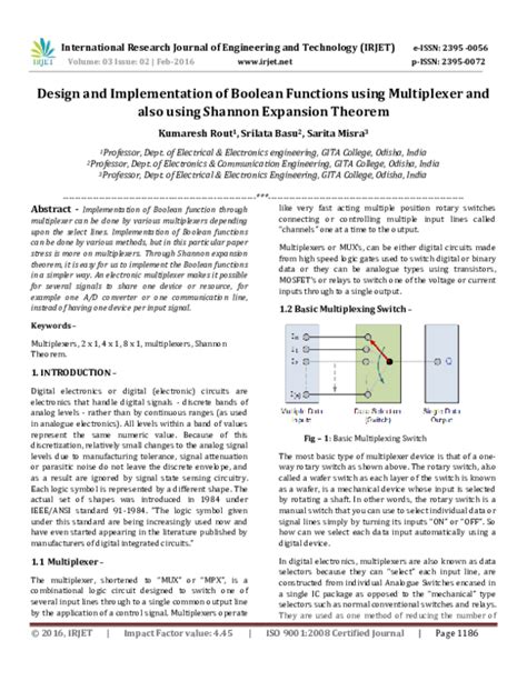 Pdf Design And Implementation Of Boolean Functions Using Multiplexer