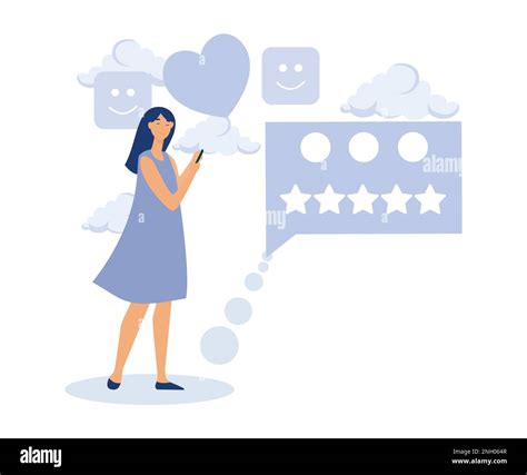 Customer Feedback From Mobile Application Online Survey Concept Satisfied Woman Holding Mobile