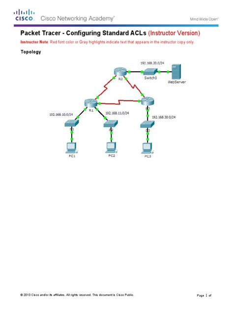 92110 Packet Tracer Configuring Standard Acls Instructions Ig Pdf Router Computing