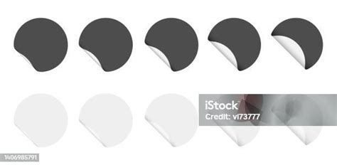 접힌 모서리가있는 벡터 접착 라운드 스티커 흰색과 검은 색 빈 끈적 끈적한 가격표 껍질에 대한 스톡 벡터 아트 및 기타 이미지