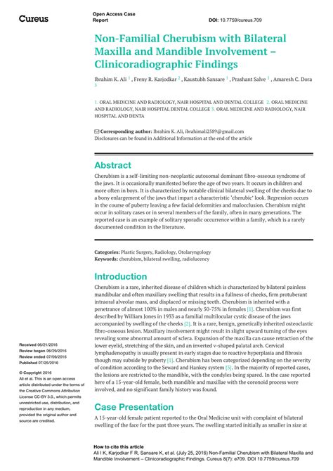 Pdf Non Familial Cherubism With Bilateral Maxilla And Mandible