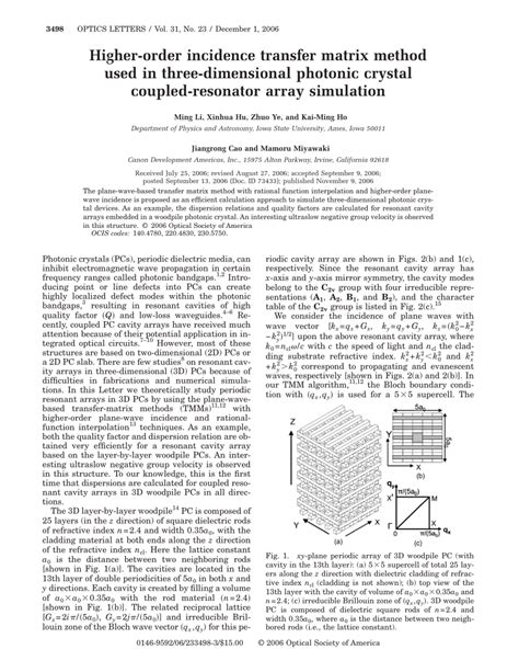 Pdf Higher Order Incidence Transfer Matrix Method Used In Three Dimensional Photonic Crystal