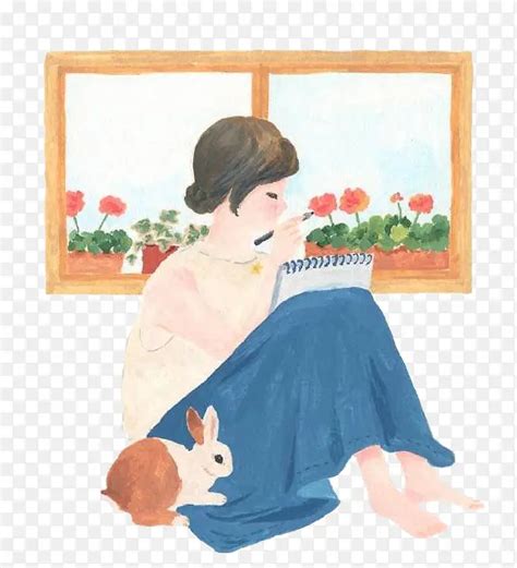手绘女孩和兔子png图片素材下载图片编号ybpapaoy 免抠素材网