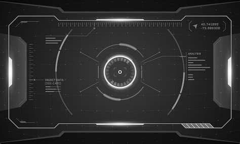 Vr Hud 디지털 미래형 인터페이스 사이버 펑크 화면 디자인 공상 과학 가상 현실 기술 보기 헤드 업 디스플레이 디지털 기술 Gui Ui 대시보드 패널 벡터 흑백 그림