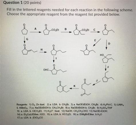 Solved Question 1 (20 points) Fill in the lettered reagents | Chegg.com