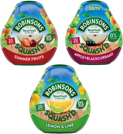 Robinsons Squash'd Apple & Blackcurrant - Lemon & Lime - Summer Fruits - No Added Sugar (66ml ...