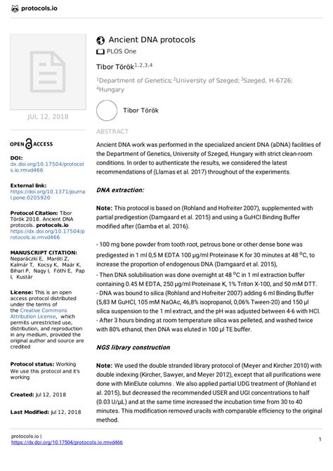Pdf Ancient Dna Protocols V1