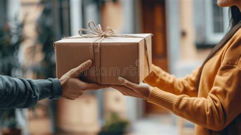 Close Up Of T Package Handoff Wrapped In Brown Paper And String Stock Illustration