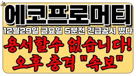 에코프로머티 긴급 12월29일 금요일 5분전 긴급공시 떴다 장중 긴급속보 용서 할 수 없습니다 장 시간 충격 속보 2