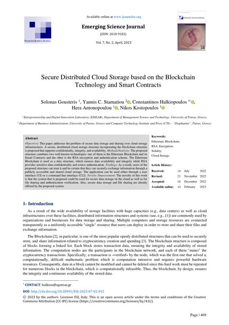 Pdf Secure Distributed Cloud Storage Based On The Blockchain Technology And Smart Contracts